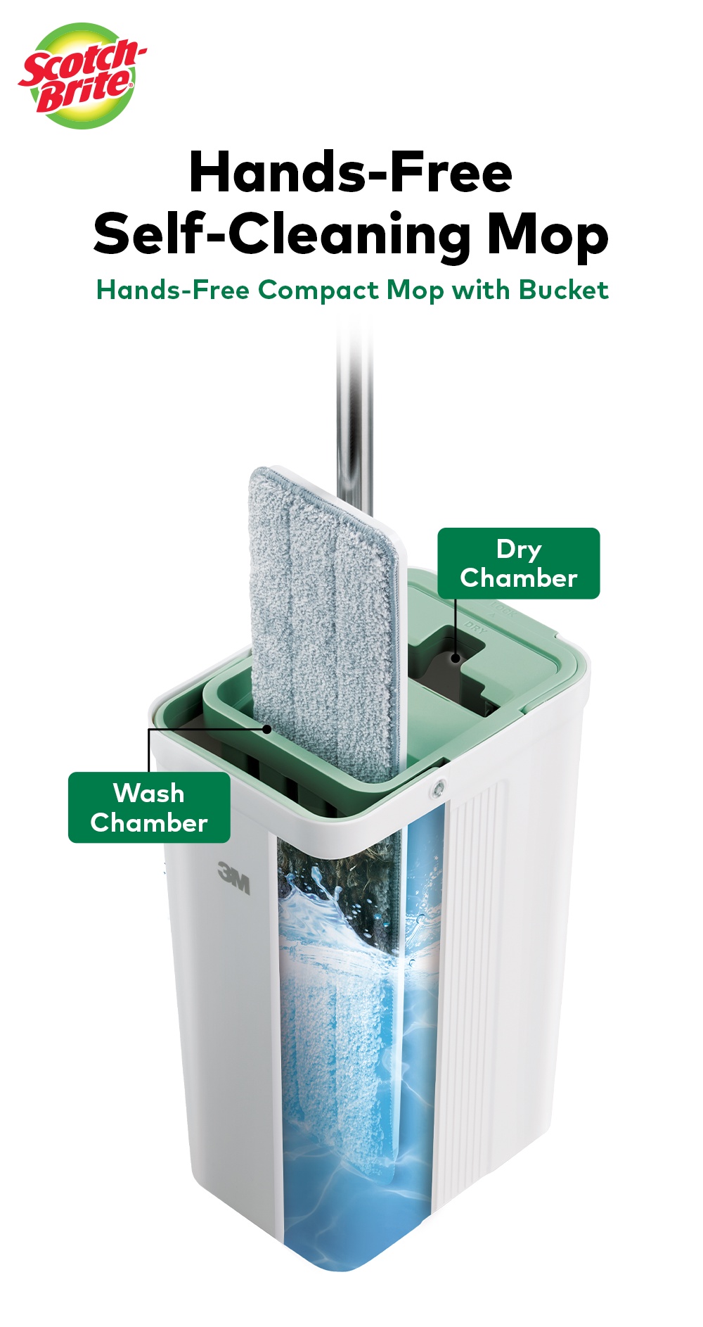 3M™ Scotch-Brite™ Hands-Free Mop with Compact Bucket, Self-Cleaning Mop, For cleaning floors ...