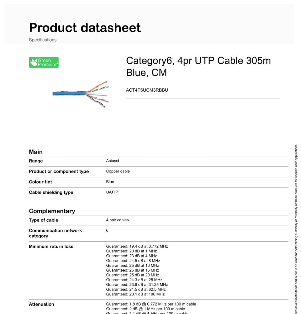 Loose Schneider Actassi 23awg Full Copper Cat6 Cable - Schneider Full ...