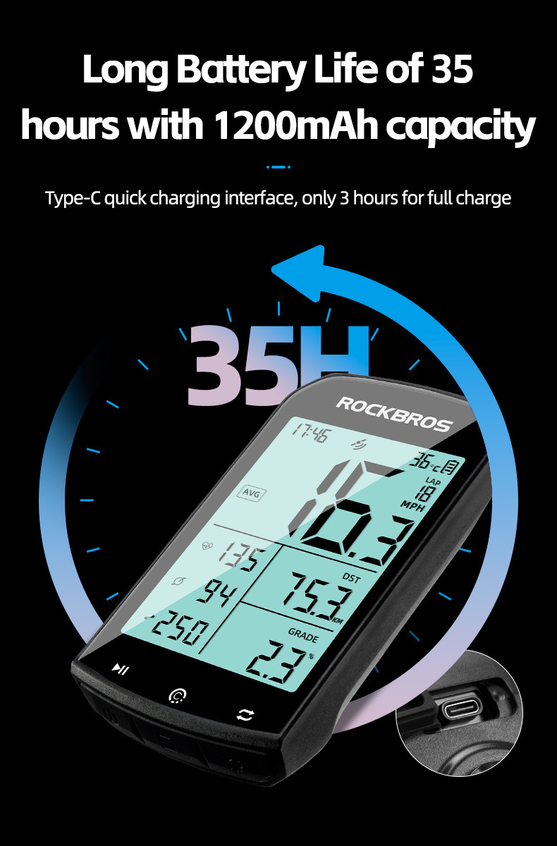 ROCKBROS M1 Bike Computer Power Cadance Heart Rate Display Speedometer ...