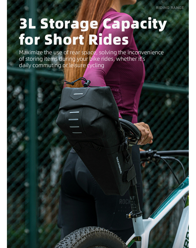 ROCKBROS Upgrade Waterproof Bicycle Saddle Bag 3L Expandable Road Bike ...