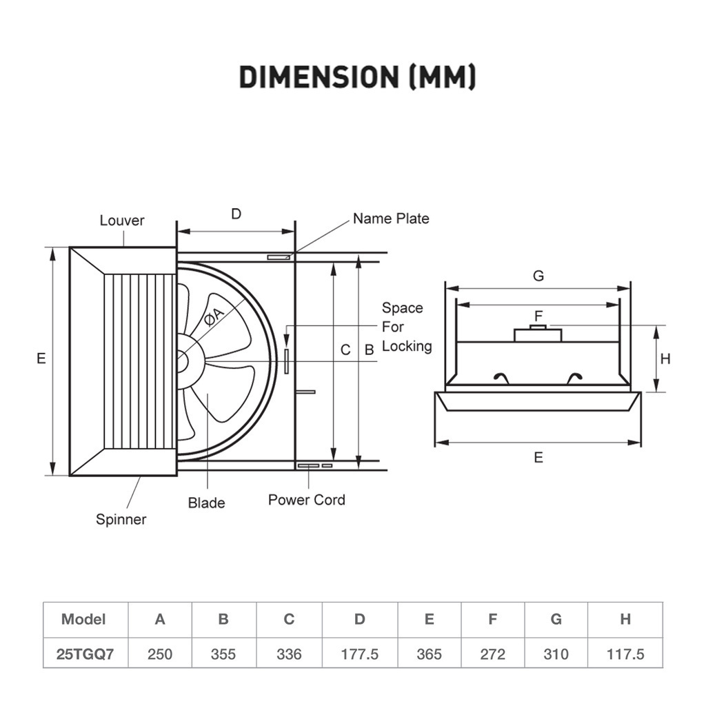 KDK Ventilating Exhaust Fan 25tgq7 - Ceiling Mounted, 10inch (10” - Fan ...