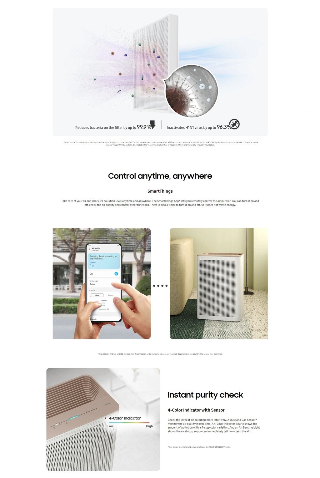 Samsung Smart Air Purifier 40m² with Anti-bacterial filter ...