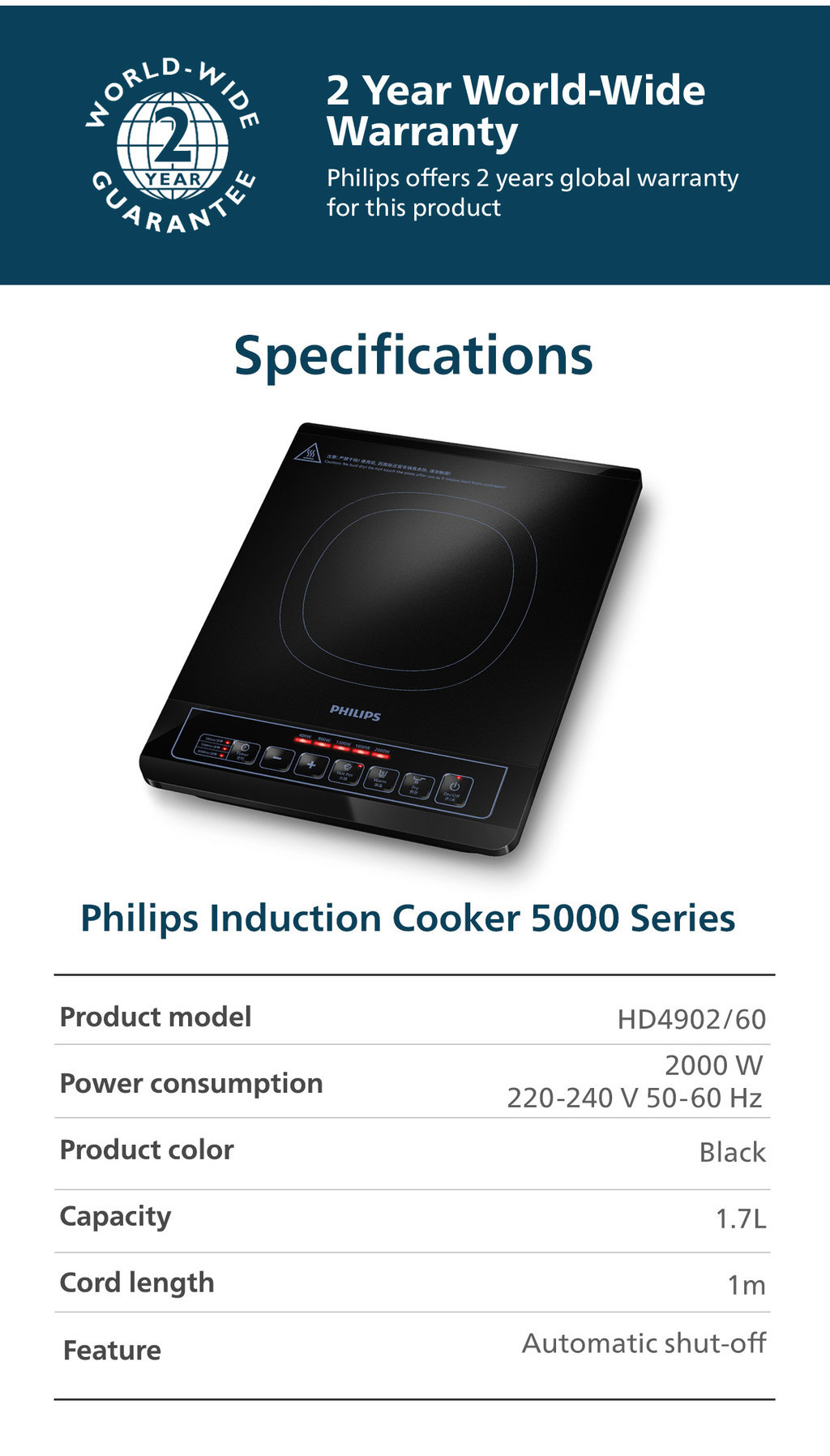 PHILIPS Induction Cooker HD4902 (2000W) [Free Stainless Steel Pot ...