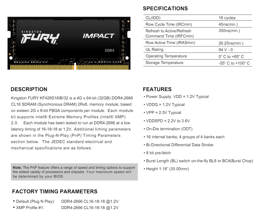 Kingston Fury Impact Sodimm 8GB / 16GB / 32GB DDR4 2666MHZ Memory Ram ( Laptop Ram ) | Shopee ...