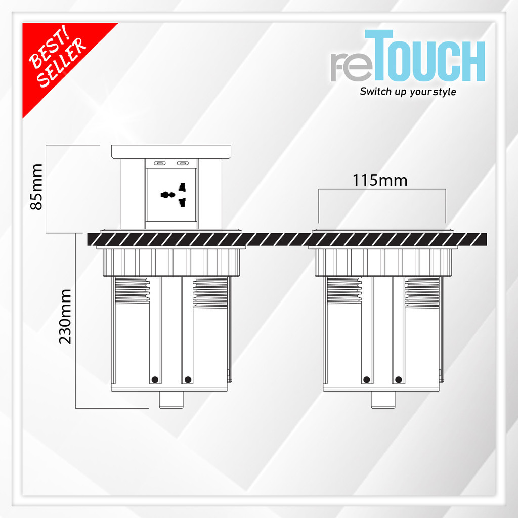 RETOUCH Pop-Out Tower Pneumatic (4 Universal Socket w Wireless Charging ...
