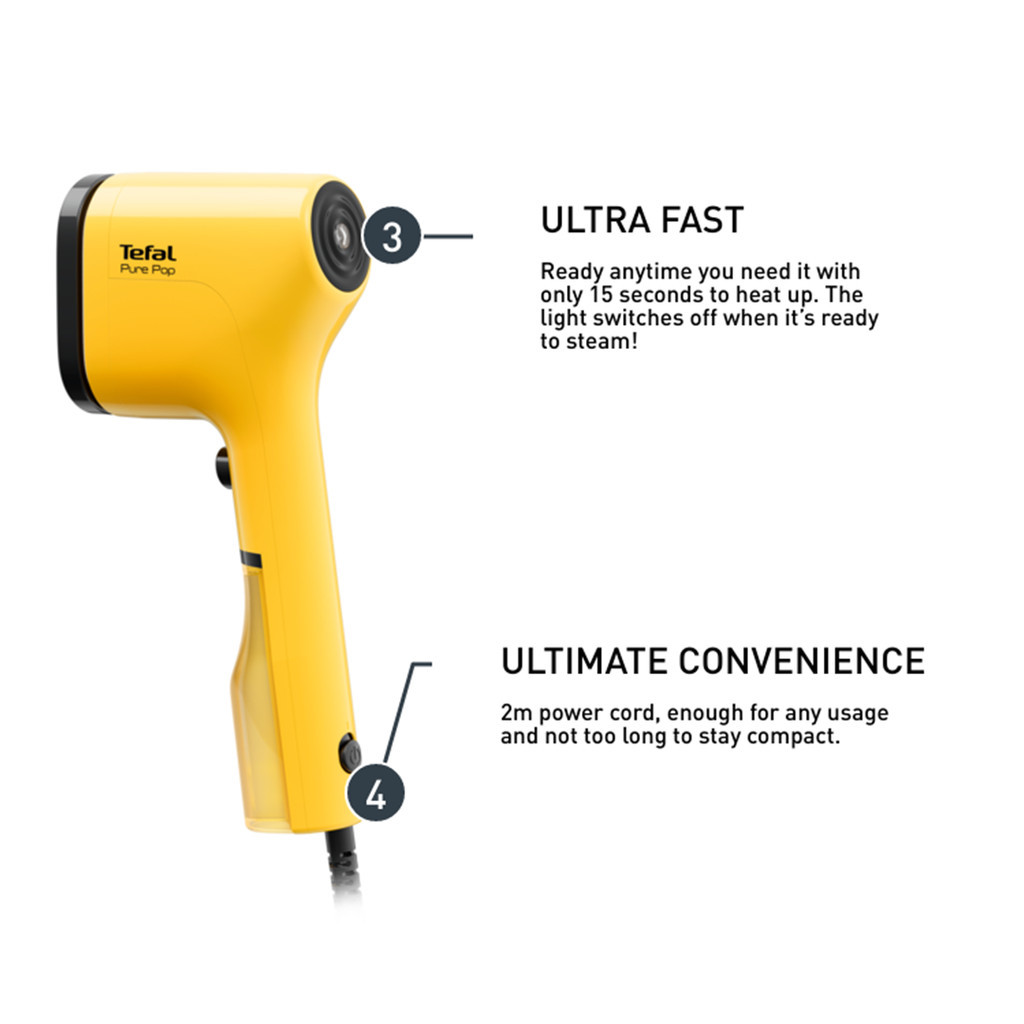 Tefal Pure Pop DT2020 Handheld Garment Steamer (20g/min, Reversible pad ...