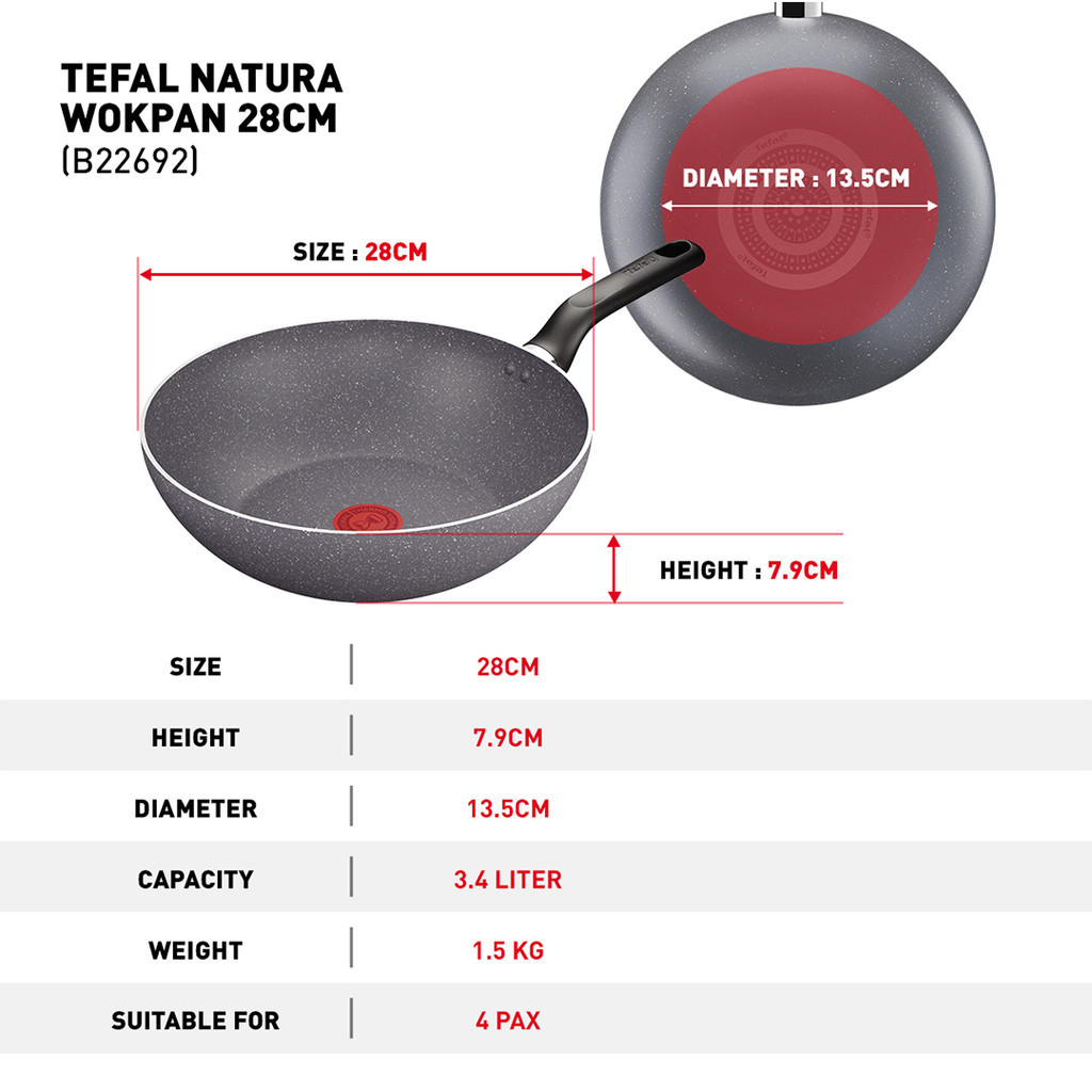 Tefal Natura 5 Pcs Set - Wokpan (28cm) + Wokpan (16cm) + Frypan (24cm) + Ladle & Spatula ...