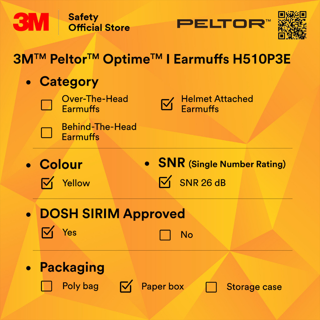 3M™ H510P3E Peltor Optime I Helmet Attached Earmuffs SNR 26 dB/ DOSH ...