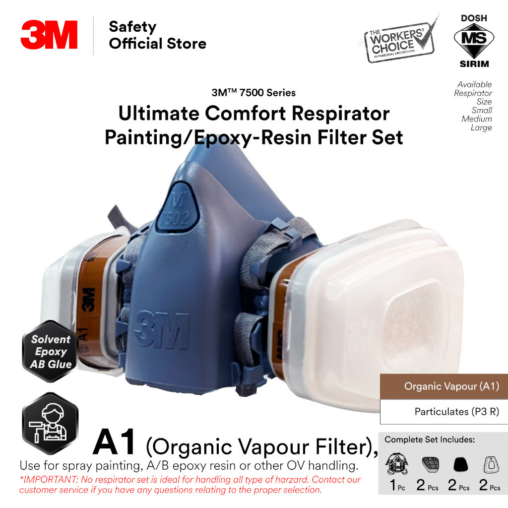 3M™ Ultimate Comfort Painting/ Epoxy 7500 Series Respirator Set [7501 ...