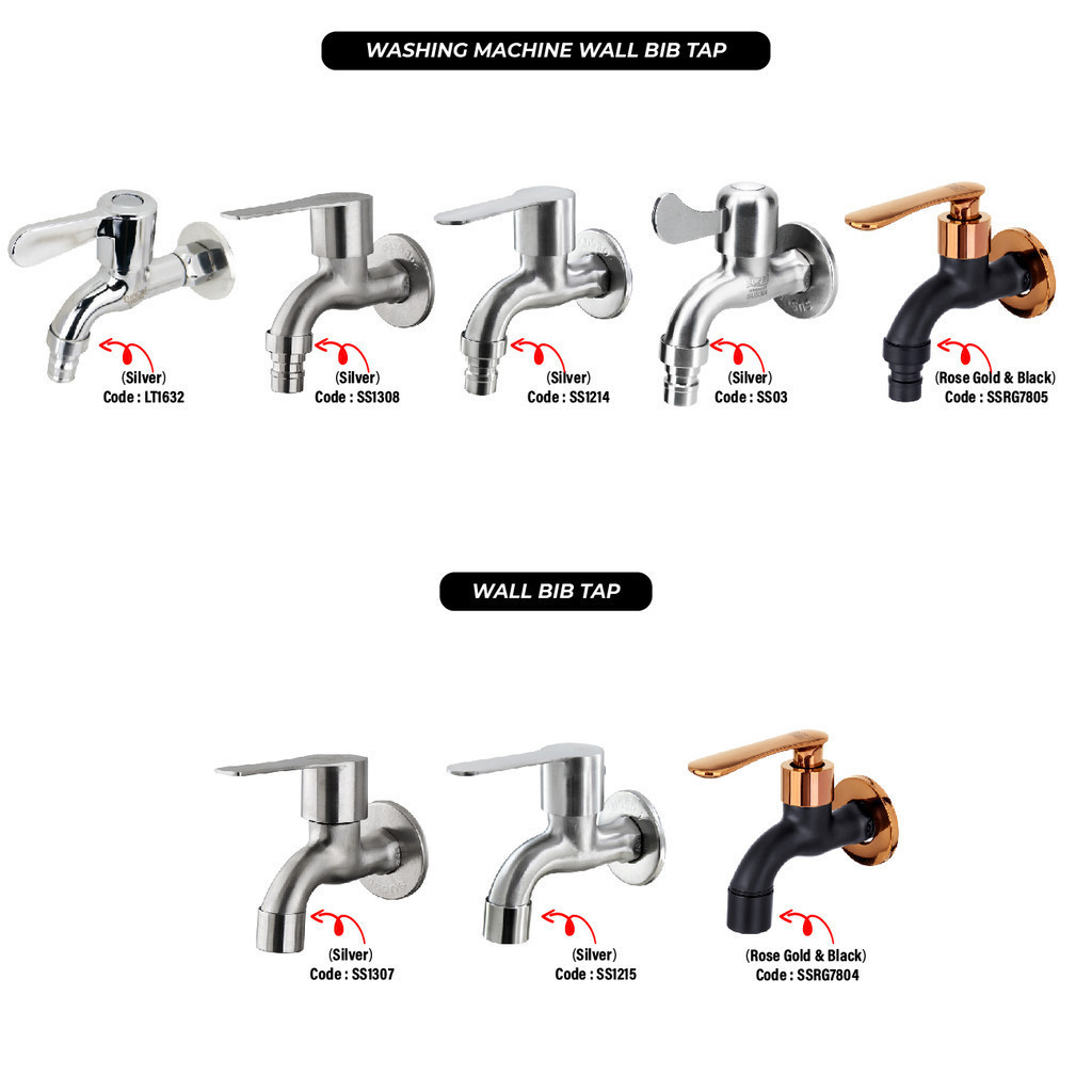 MCPRO PLUS SUS304 Bathroom Washing Machine Wall Bib Tap (SS03/SS1214 ...