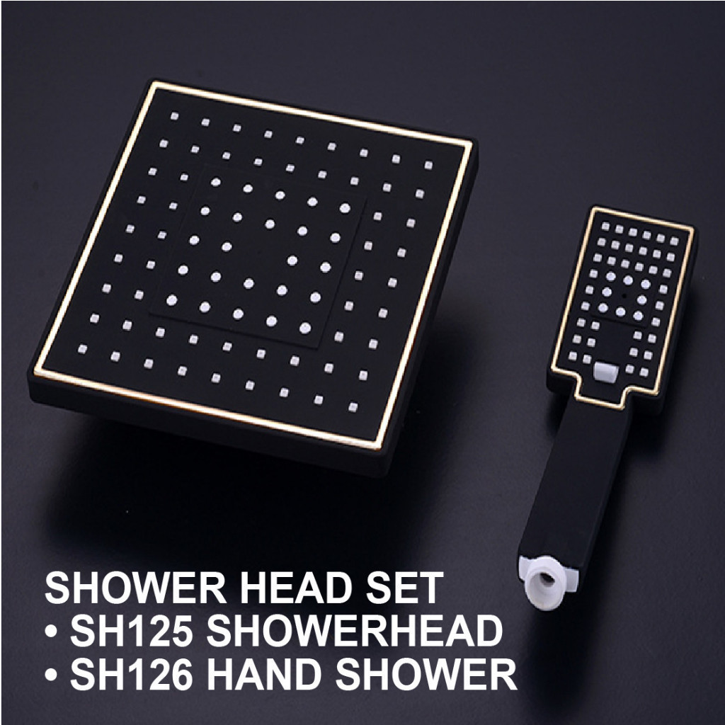 Bathroom Faucet Black Gold Square Rainfall Shower Head SH125 / SH126 Hand Shower Head with Hose ...