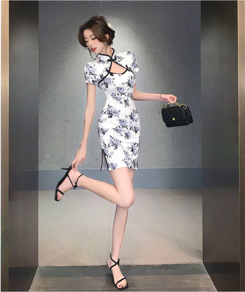 U Gonna S Dress Cheongsam 2023 Women Modern Above the Knee Short Sleeve ...