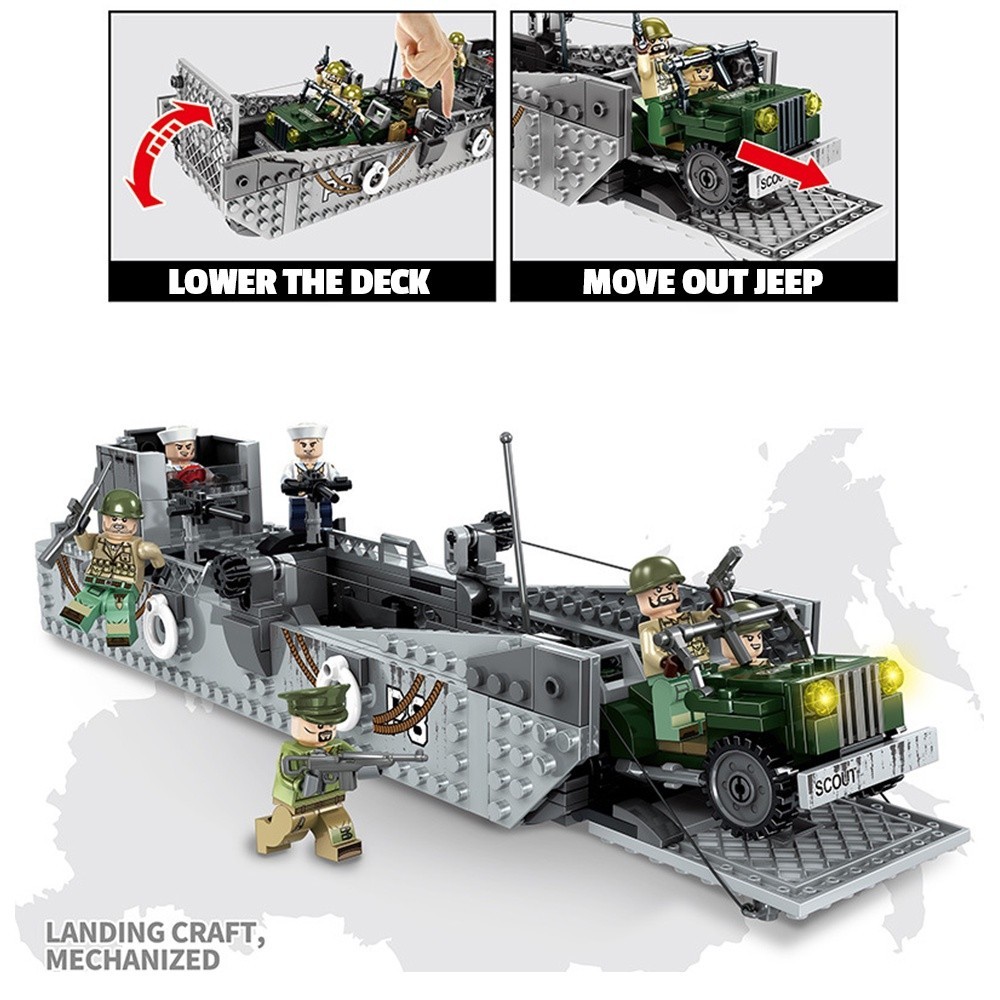 Sembo Block 207053 Survival Warfare Series Ship Military Jeep Garage ...