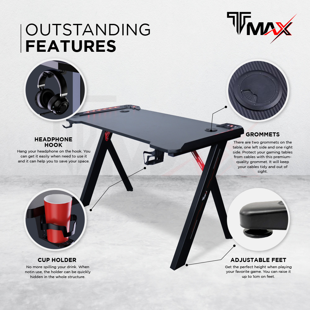 TMAX L120/140cm X-shaped Gaming Table Gaming Desk With RGB Lighting ...