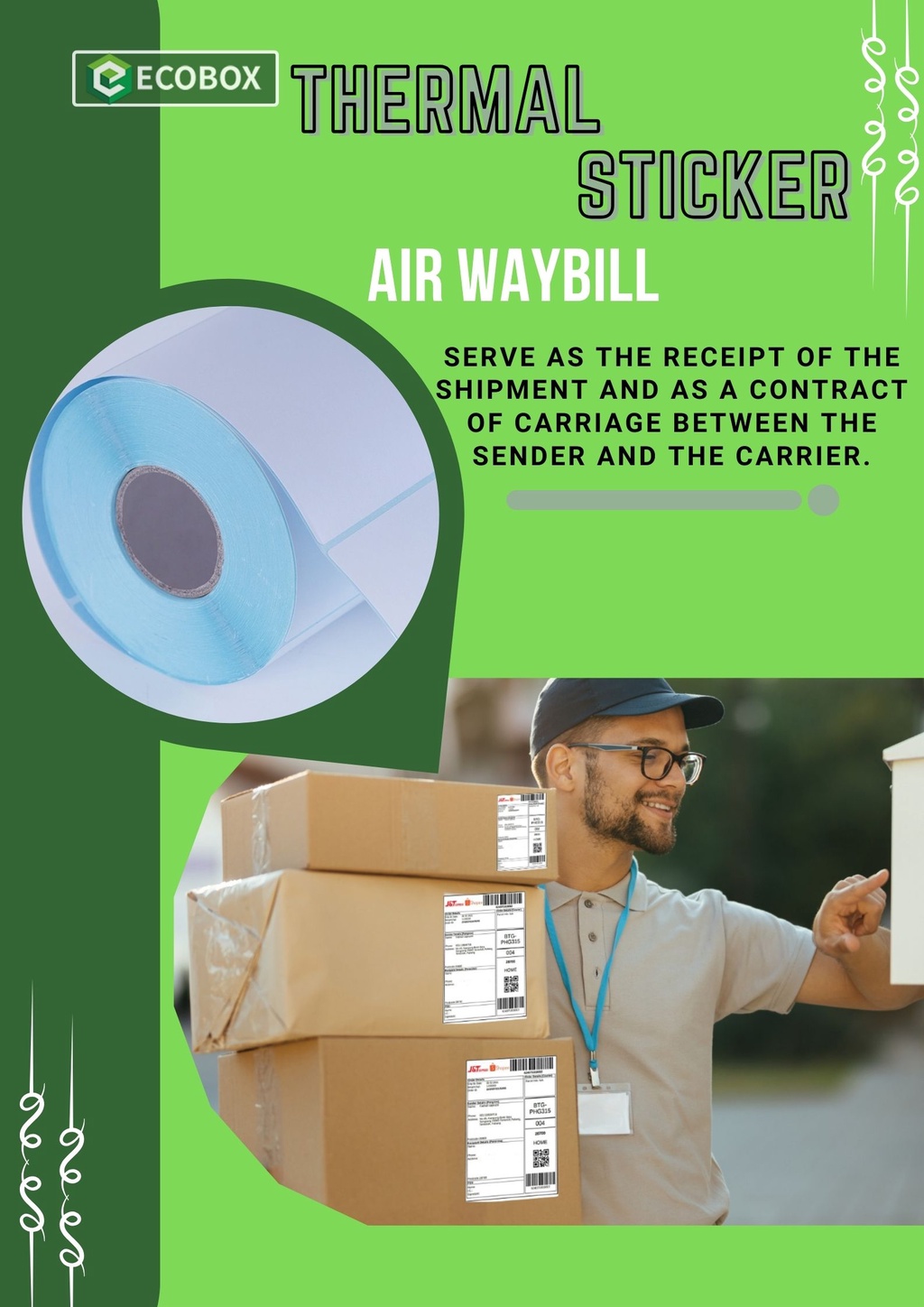 EcoBox-A6 Thermal Sticker 100*150mm AWB Barcode Airway Bill Shipping ...
