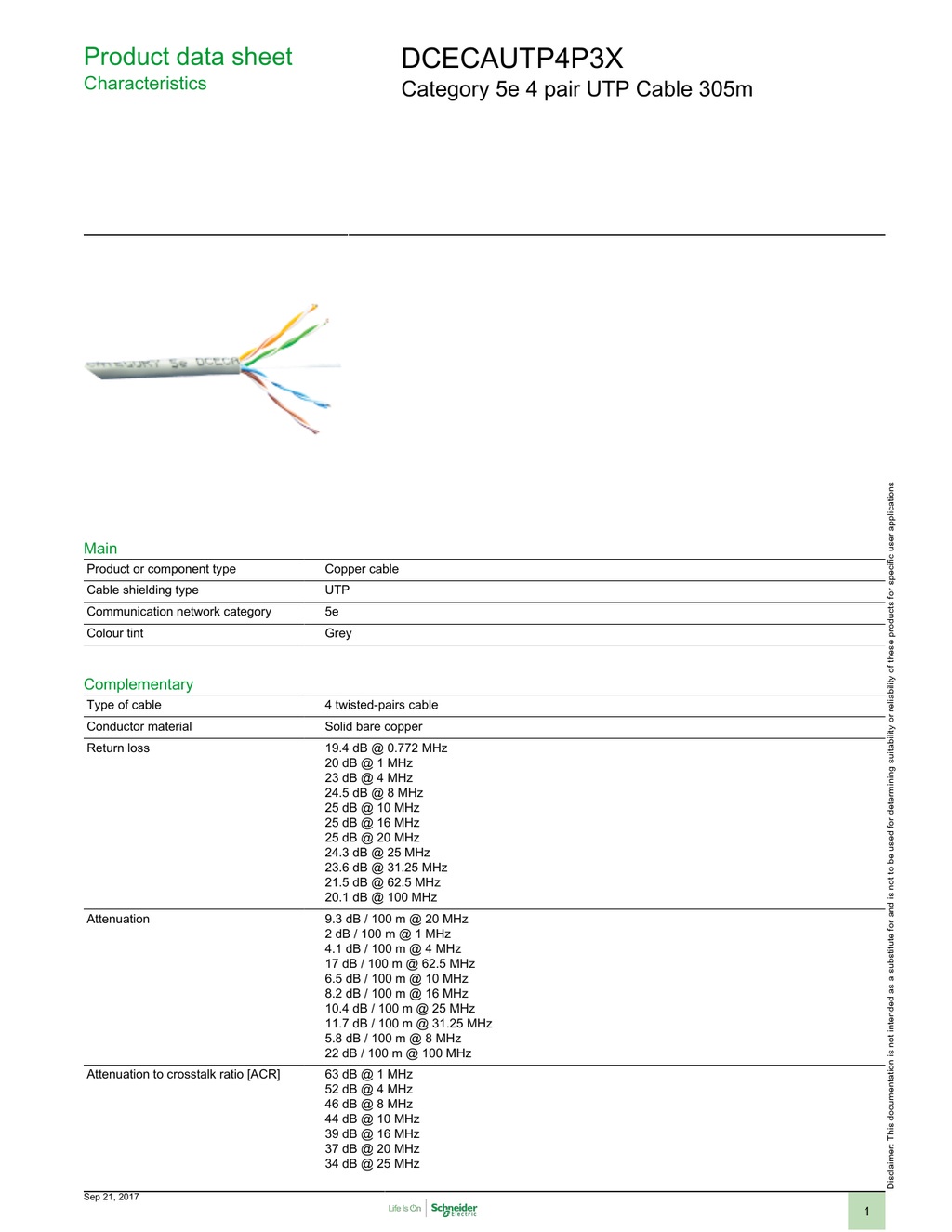 ( 305m ) Schneider Cat5e UTP Full Copper LAN Cable - Schneider Cat5e ...