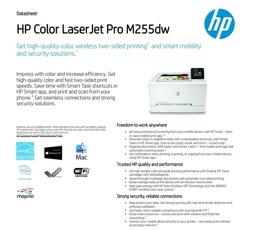 Printer HP Colour Laserjet Pro M255nw / Print Wireless / Color Toner ...