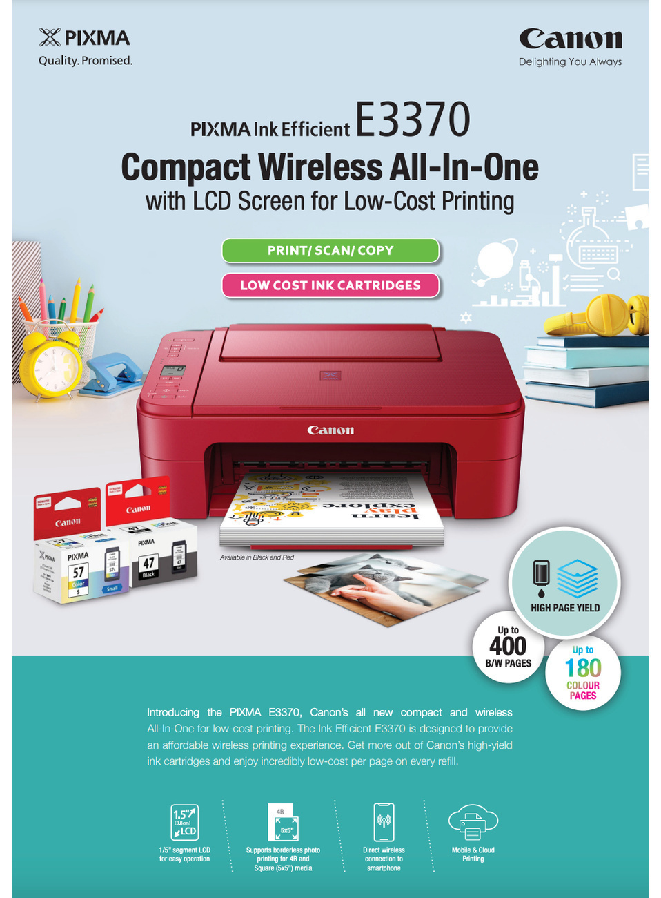 Canon Pixma E3370 Black / Red All In One Wireless A4 Color Inkjet ...