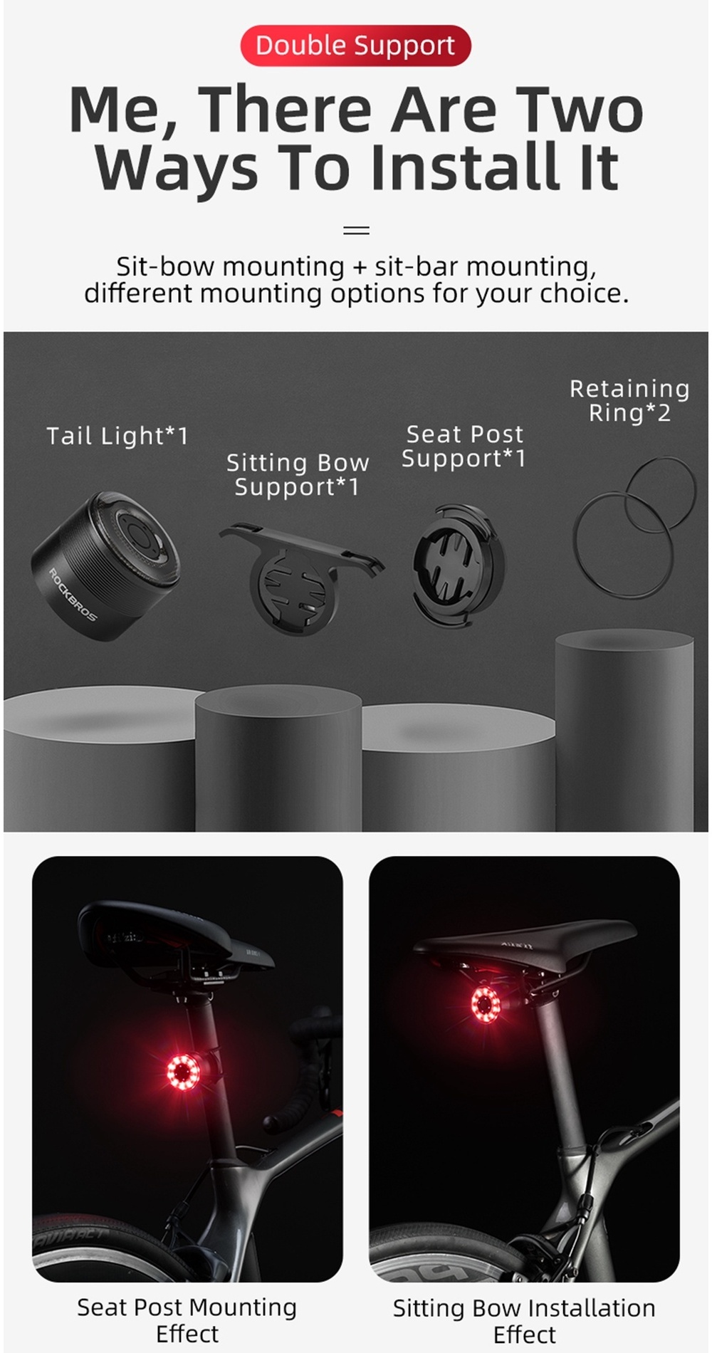 【MY Delivery】ROCKBROS Bicycle Light USB Charging Taillight Safety Night ...
