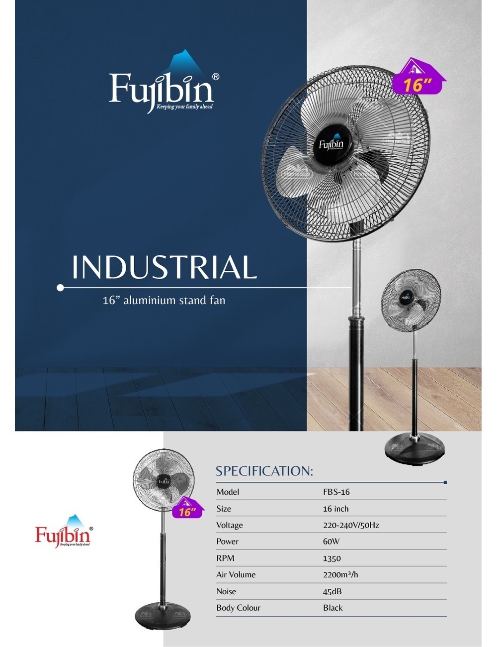 Fujibin Industrial Stand Fan Fbs-16 - Aluminium Fan Blade, Black (16 ...
