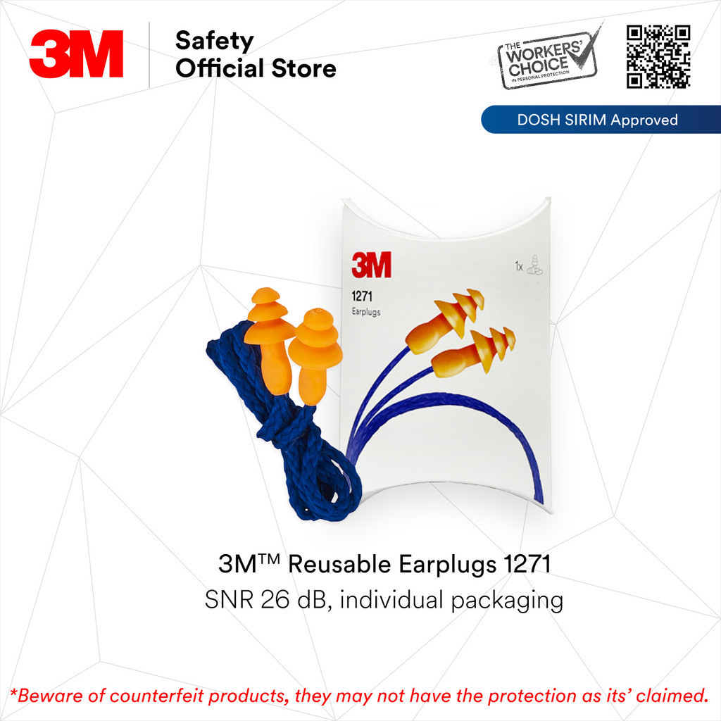 [Sell by Box] 3M™ 1271 Reusable Earplugs With Plastic Cord / Optional ...