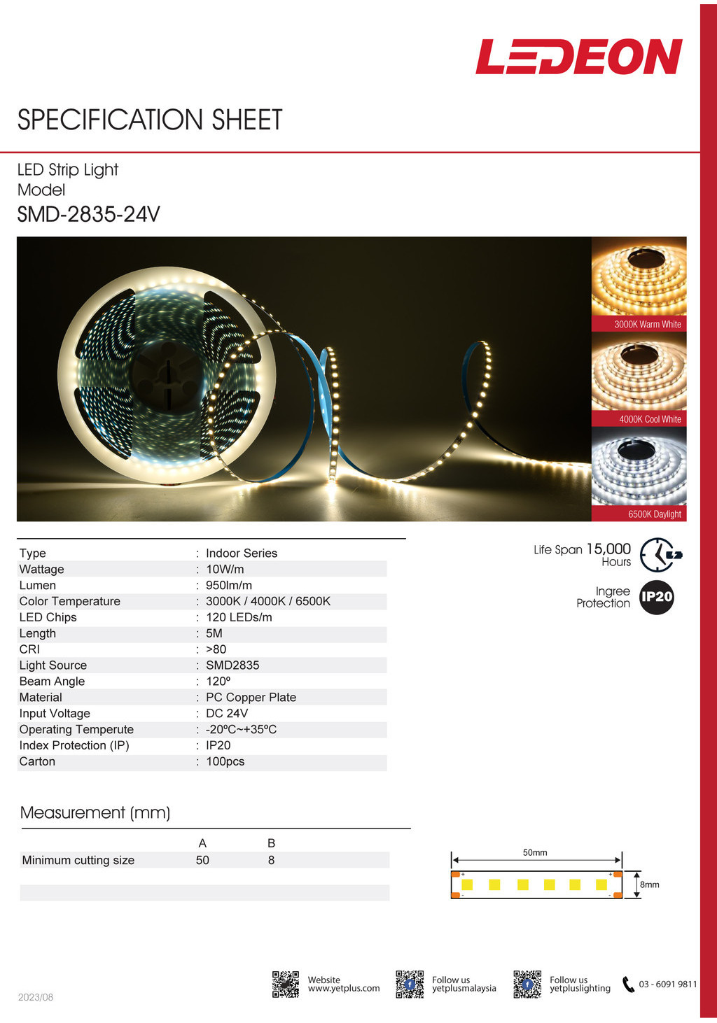 5 Meter YETPlus LEDEON 10W/m SMD LED Peel Double Tap Strip Rod Light 灯带 ...