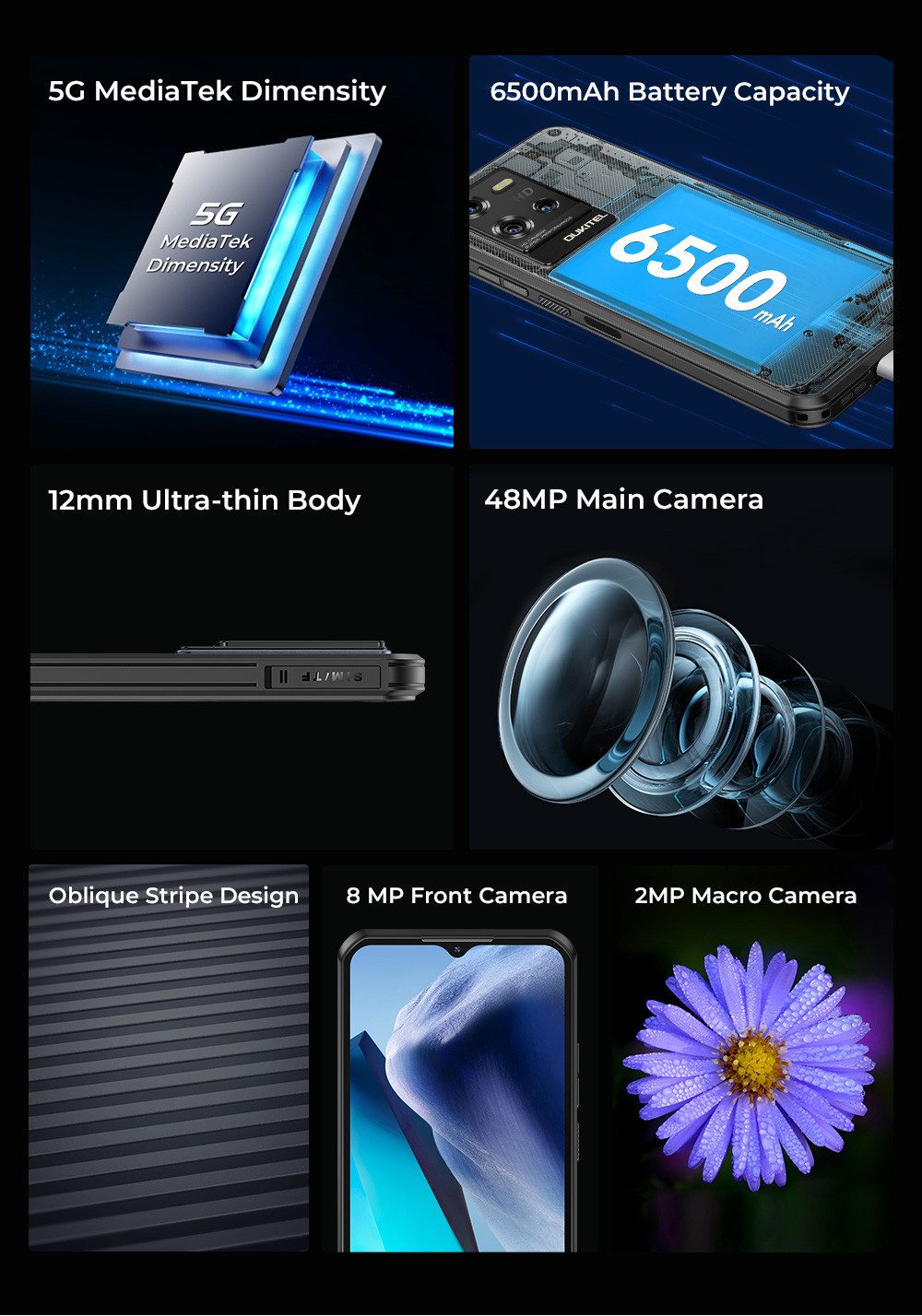 OUKITEL WP50 5G 12GB+256GB 6.60" HD+ 6500mAh 48MP+2MP+0.3MP NFC 12mm ...
