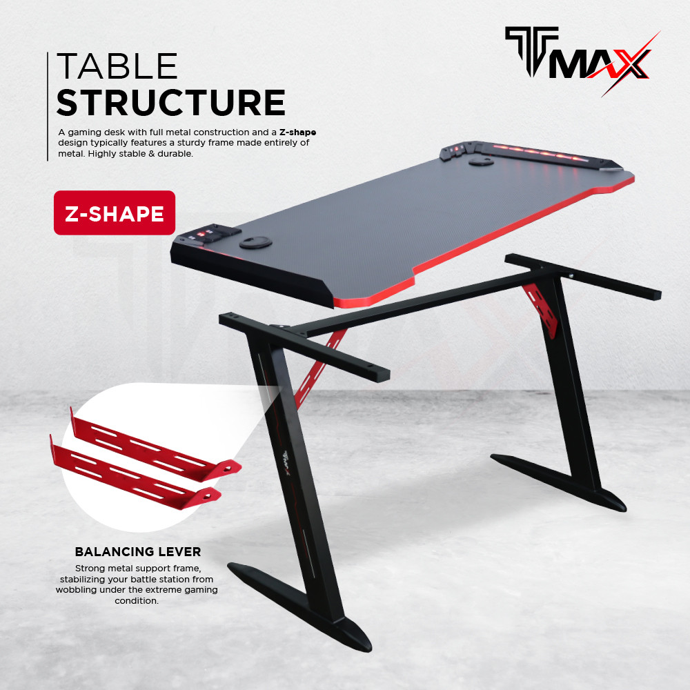 TMAX L120/140cm Z-shaped Gaming Table Gaming Desk With RGB Lighting ...