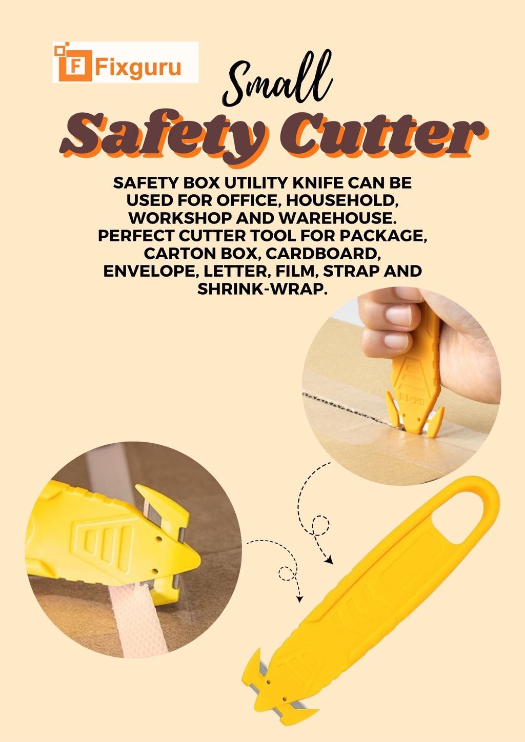 Fixguru Safety Cutter | Multi-Purpose Unboxing Tool | Steel Hook Blade ...