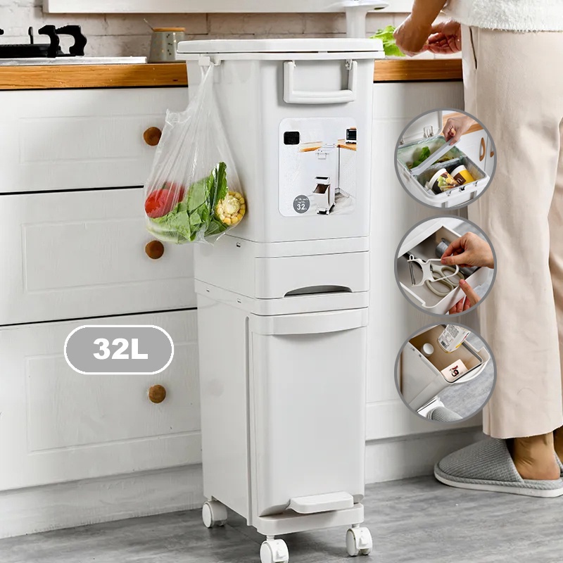 SKPLUS 29L/32L Movable Dustbin Large Capacity Recycle Rubbish Bin ...