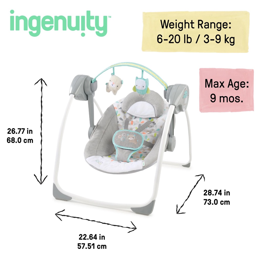 Ingenuity Comfort 2 Go Portable Swing Baby, Auto Musical Cradle, Buaian ...