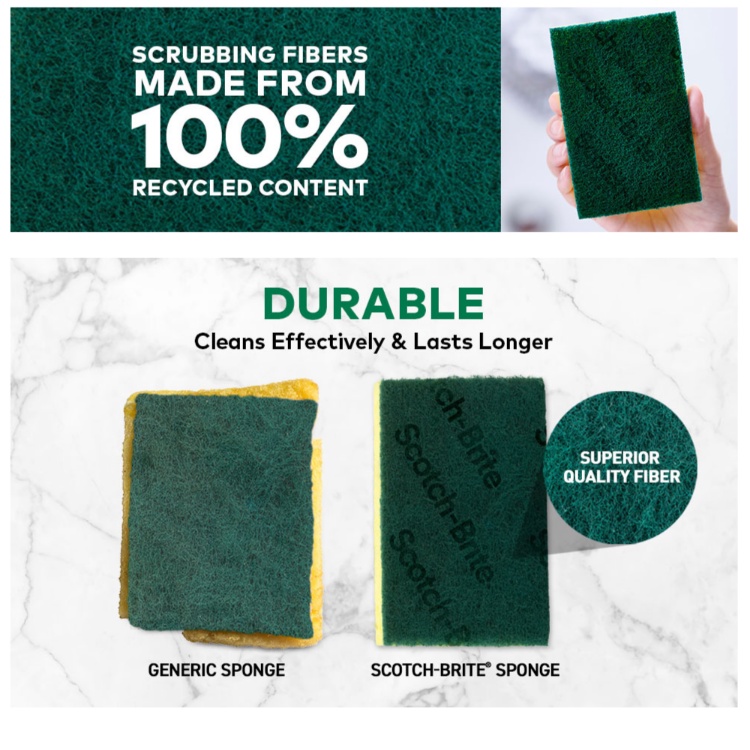 3M™ Scotch-Brite® Tough Clean Scrub Sponge, Powerful Scrubbing, 3 pcs ...
