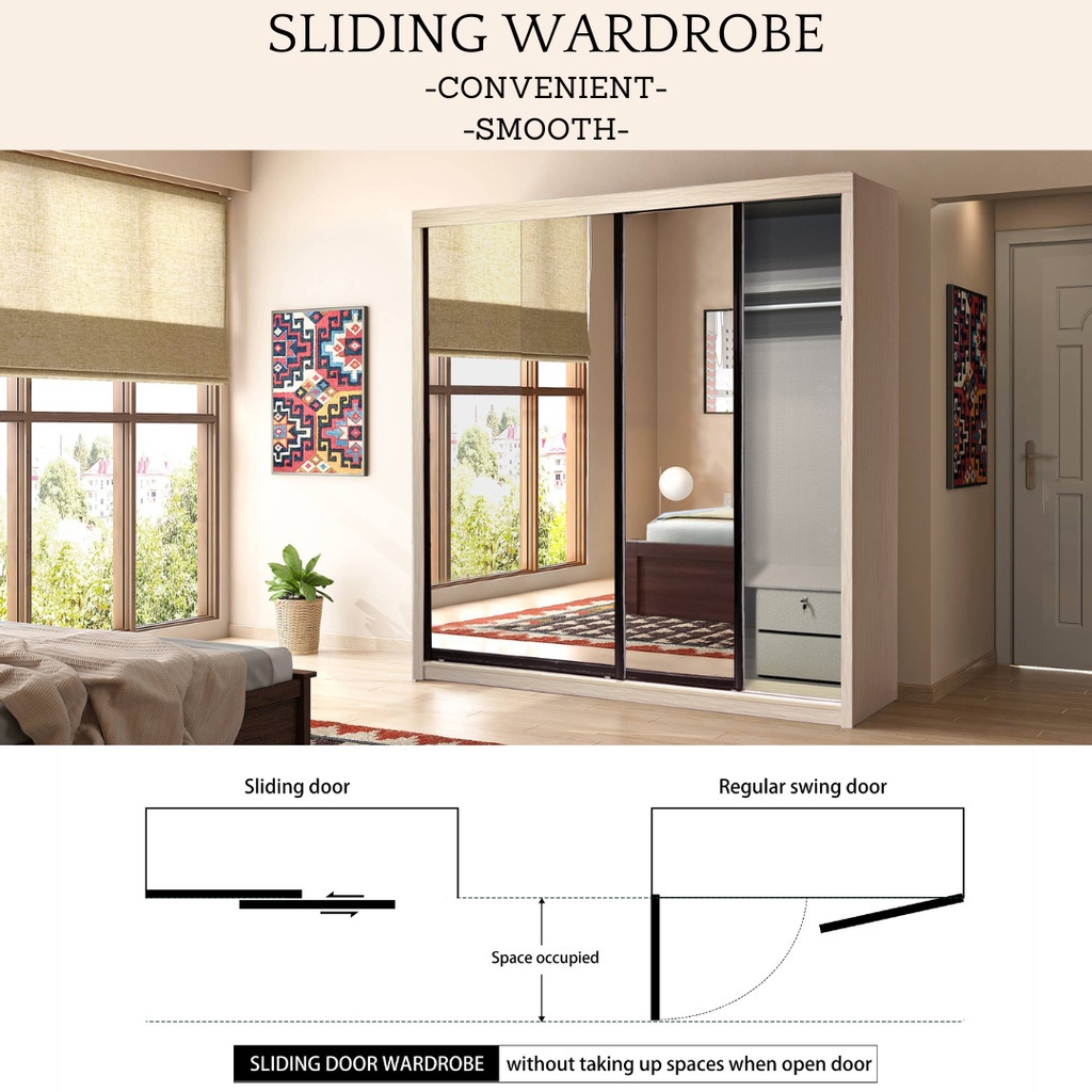 🔥 Lowest Price 🔥 Oak 6x8, 8x8 Anti Jump Sliding Door Wardrobe | Melamine | Almari Oak 衣橱 131 ...