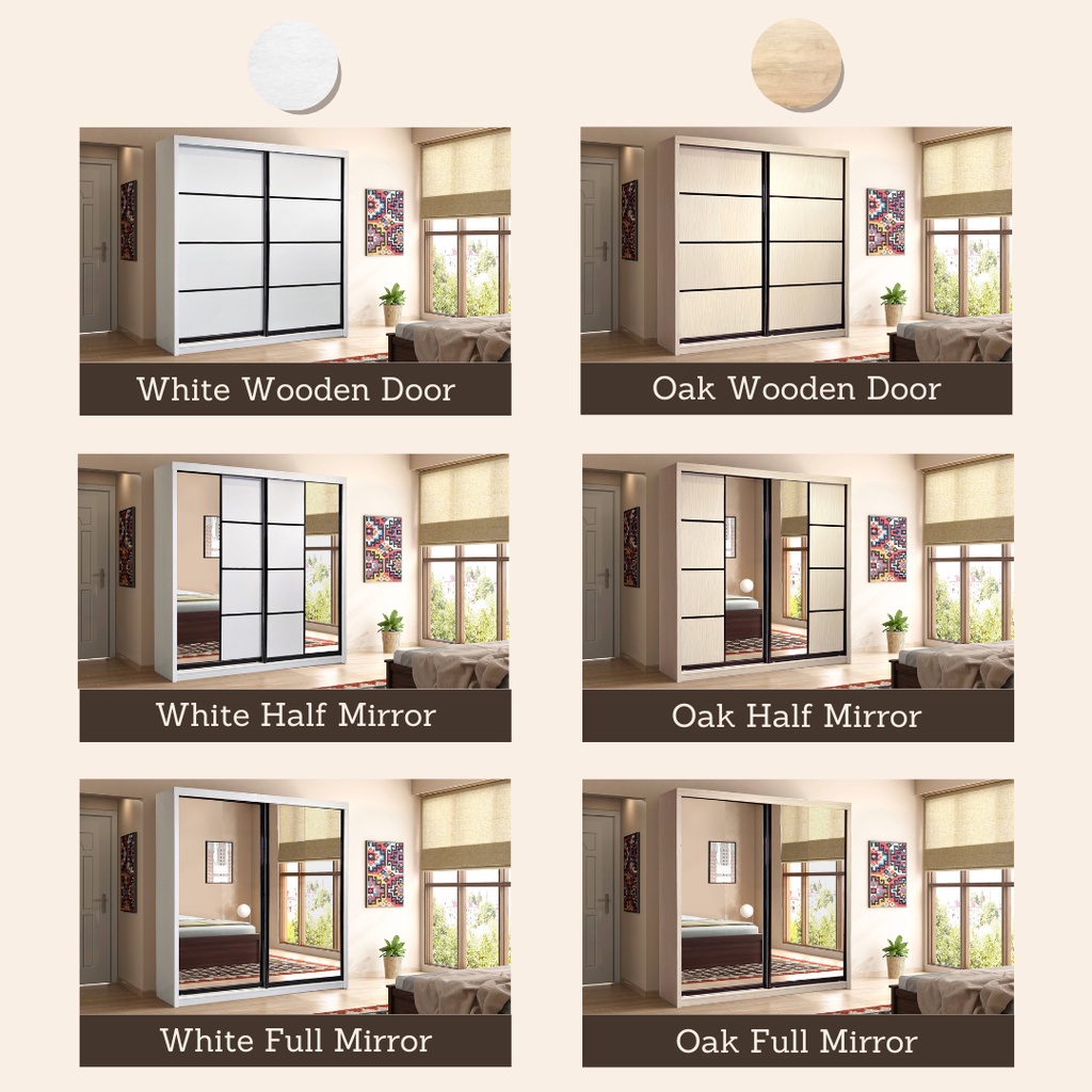 🔥 Lowest Price 🔥 Oak 6x8, 8x8 Anti Jump Sliding Door Wardrobe | Melamine | Almari Oak 衣橱 131 ...
