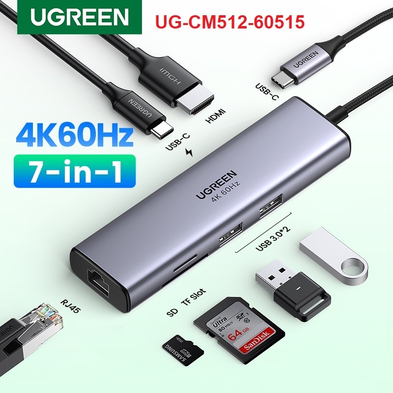 Ugreen UG-CM512-60515 7 HIGH END USB-C 7IN1 DOCKING 2*USB3.0+HDMI 4K ...