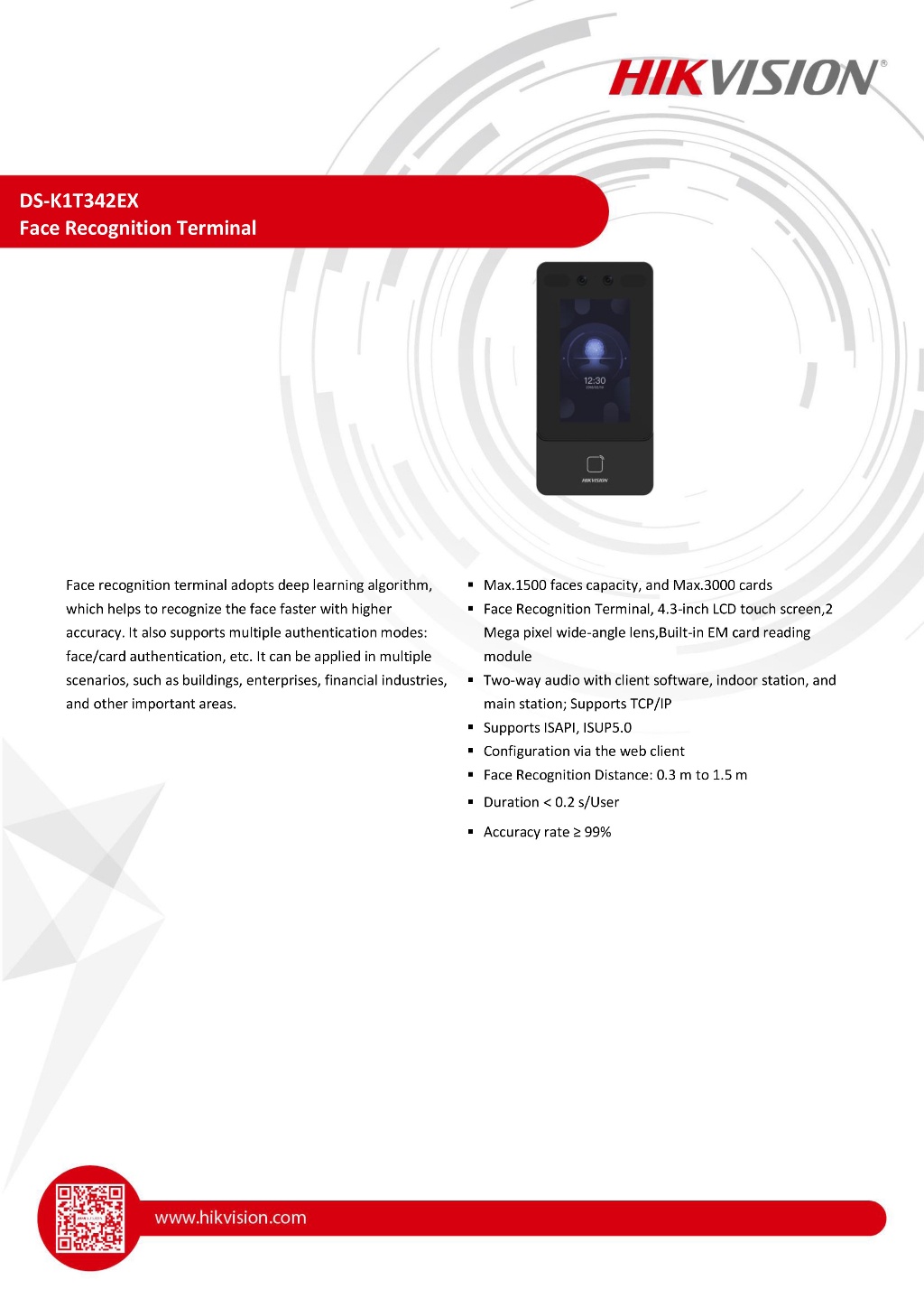 Hikvision DS-K1T342MX / DS-K1T342EX Face Recognition Access Terminal 4. ...