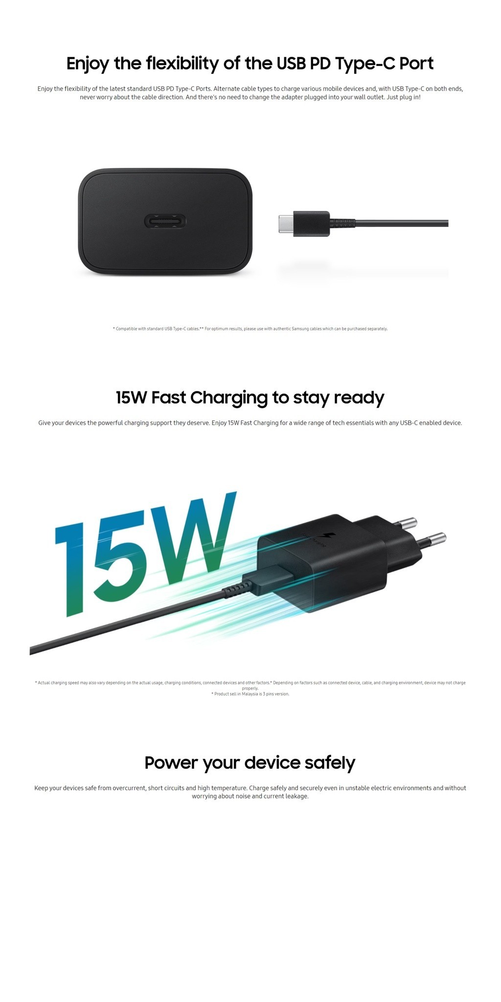 Samsung PD USB-C Power Adapter (15W) EP-T1510NBEGGB | EP-T1510NWEGGB ...