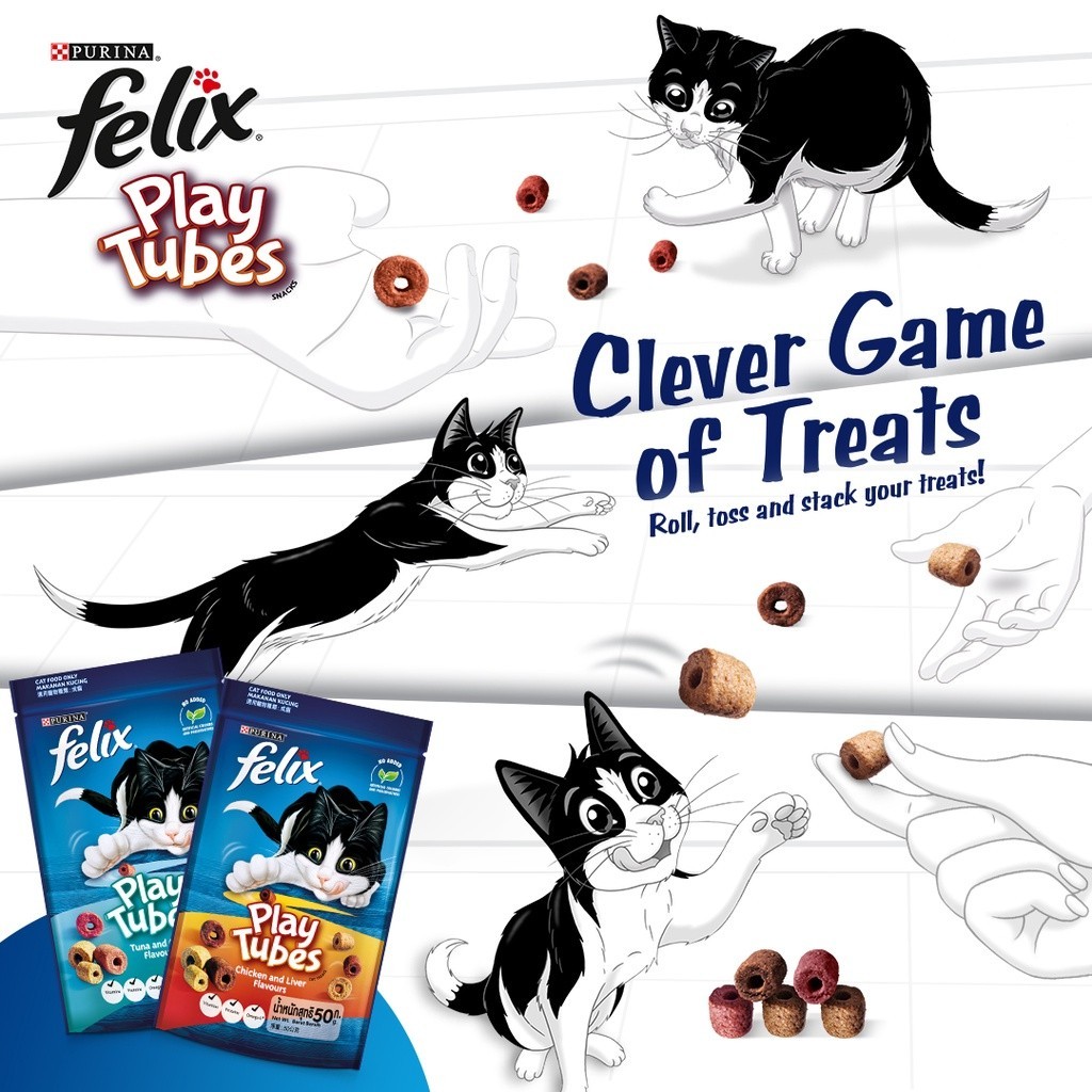 PURINA Felix Play Tubes Chicken & Liver Dry Cat Treats (1 x 50g ...