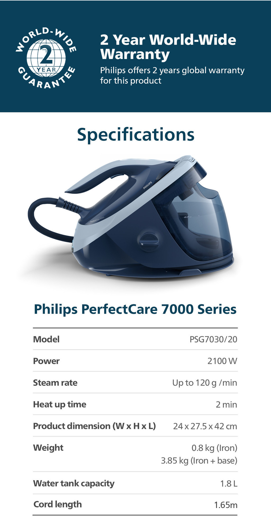Philips PerfectCare 7000 Series Steam Generator Iron PSG7030 | PSG7030 ...