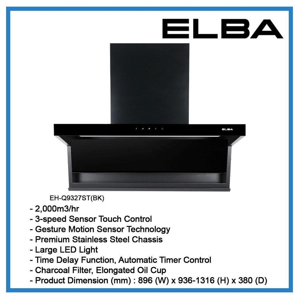 (CNY OFFER) ELBA Designer Hood Monza EH-Q9327ST(BK) 2000m3/hr Dual Way ...