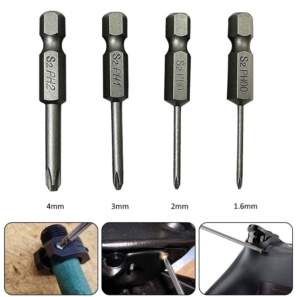 4pcs Hex Shank 50mm Cross Screwdriver Bits Electric Driver Tools PH00 ...