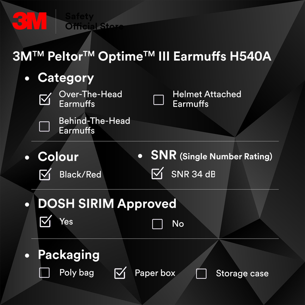 3M™ H540A Peltor Optime III Safety Earmuffs SNR 34 dB/ DOSH SIRIM ...