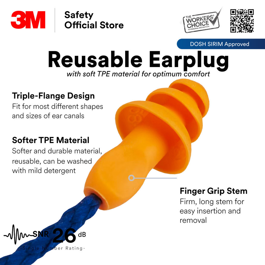 [Sell by Box] 3M™ 1271 Reusable Earplugs With Plastic Cord / Optional ...