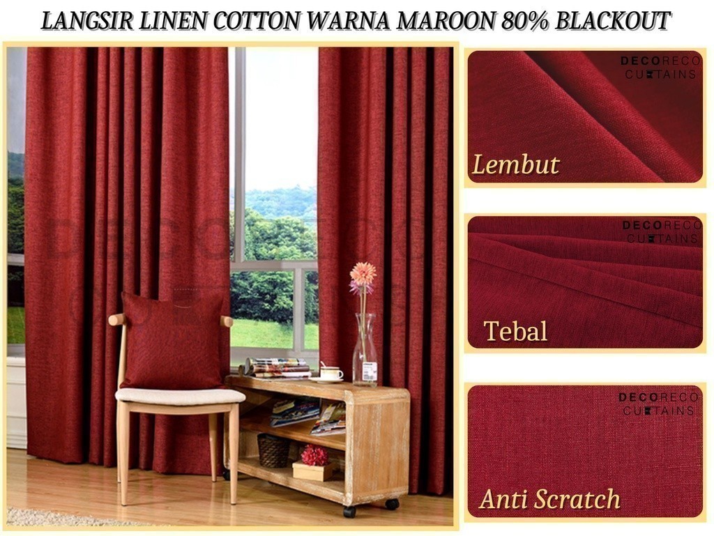 9.9Super|COTTON LINEN | Tahan Lasak Warna MAROON, 80% Blackout Langsir ...