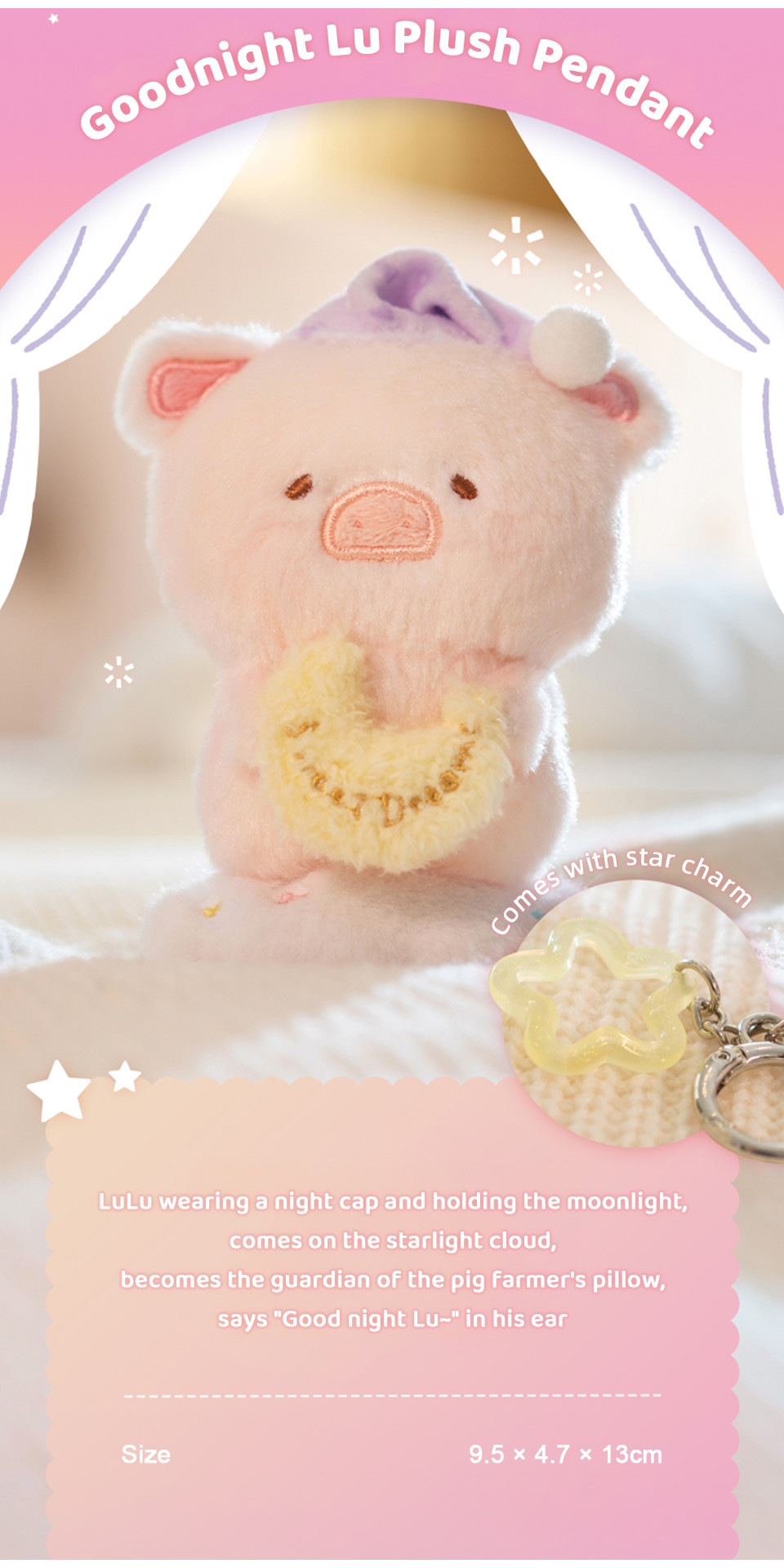 52TOYS Lulu The Piggy Good Night Lu Plush Keychain/Sleepy Lu Plush Keychain/Heavy Sleeper Lu ...