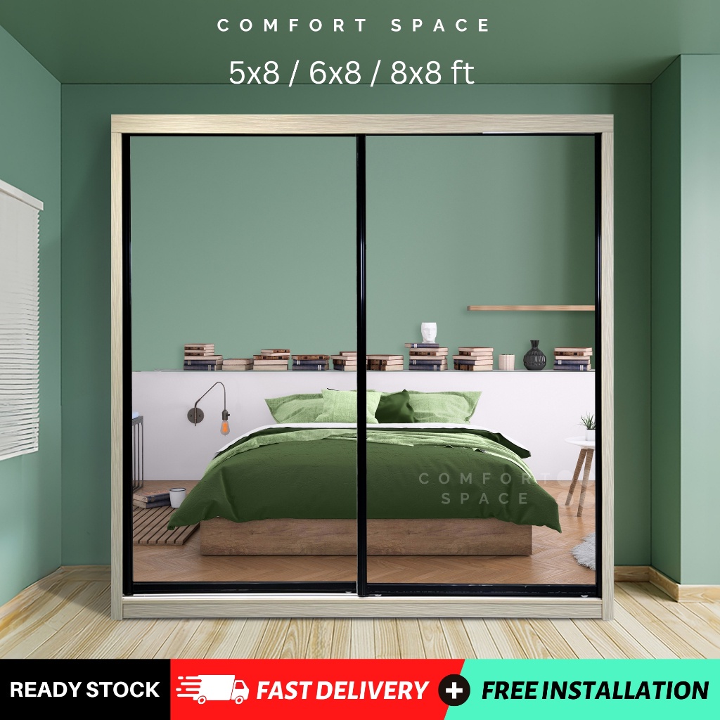 🔥 Lowest Price 🔥 Oak 6x8, 8x8 Anti Jump Sliding Door Wardrobe | Melamine | Almari Oak 衣橱 131 ...