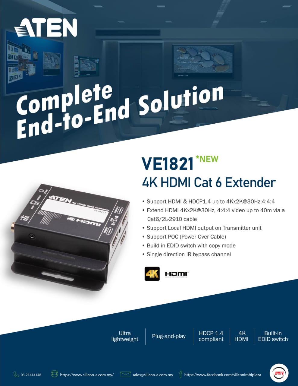 ATEN VE1821 4K HDMI Cat 6 Extender - ATEN 4K HDMI Extender | Shopee Malaysia