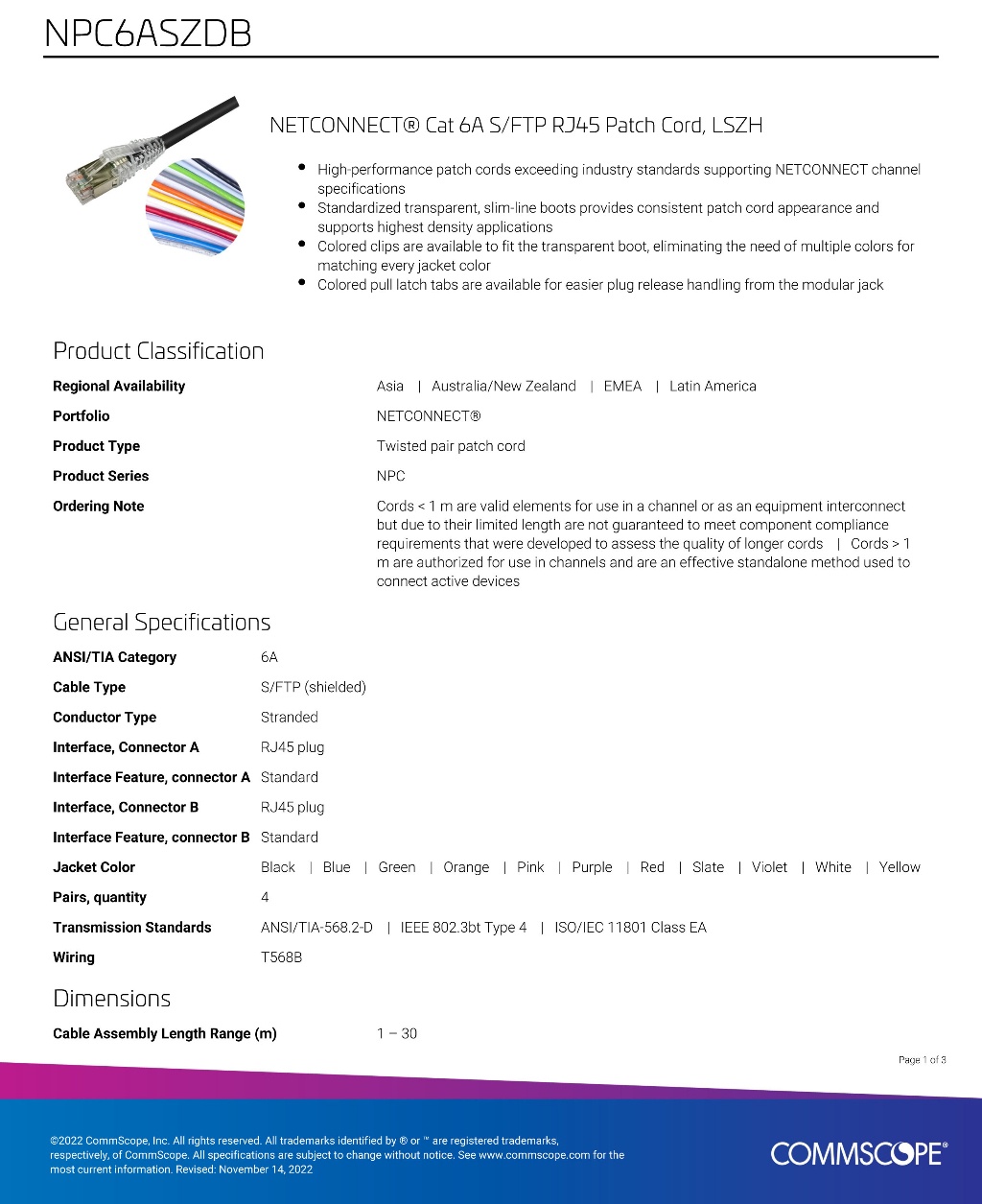 Original Commscope CAT6A LSZH Shielded Patch Cord - ( 10 Units In Pack ...