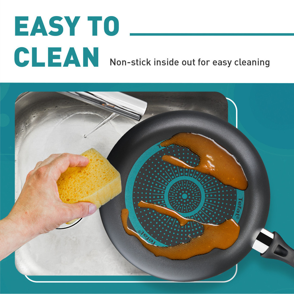 Tefal Cook & Clean 4pcs Set (Saucepan with lid 16cm + Wokpan 28cm + Small spatula) | Shopee Malaysia