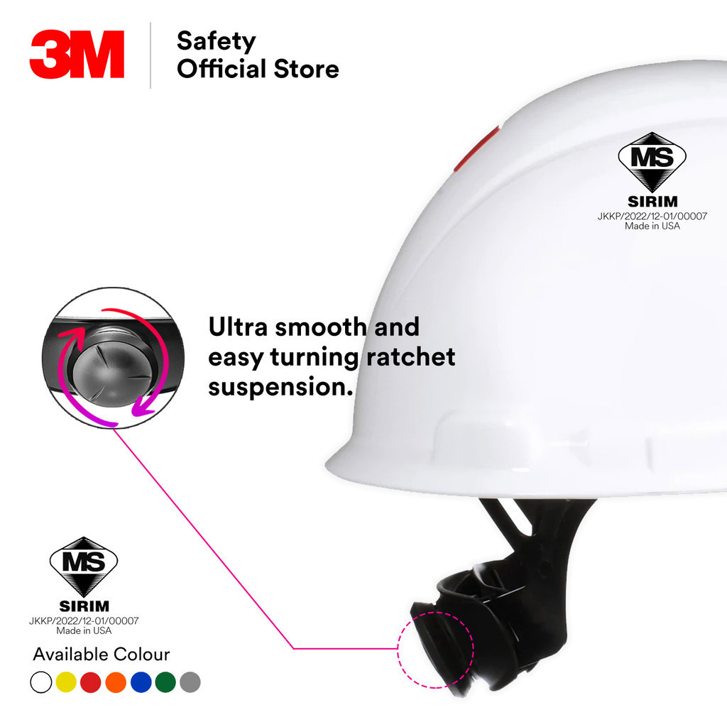 3M™ H-700SFR-UV DOSH SIRIM Safety Helmet/ Ratchet Hard Hat - White ...